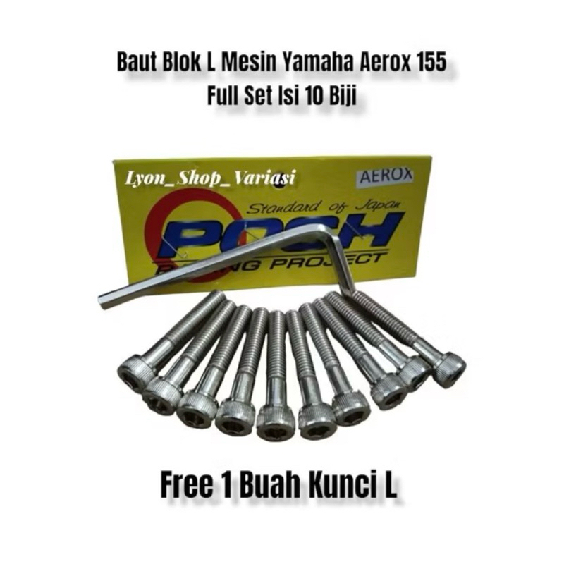 Jual Baut Blok Mesin L CVT Yamaha Aerox 155 Full Set Isi 10 Pcs Posh | Shopee Indonesia