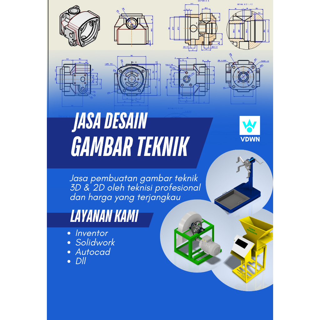 Jual Jasa Desain Gambar Teknik 3D-2D Software Inventor, Solidwork ...