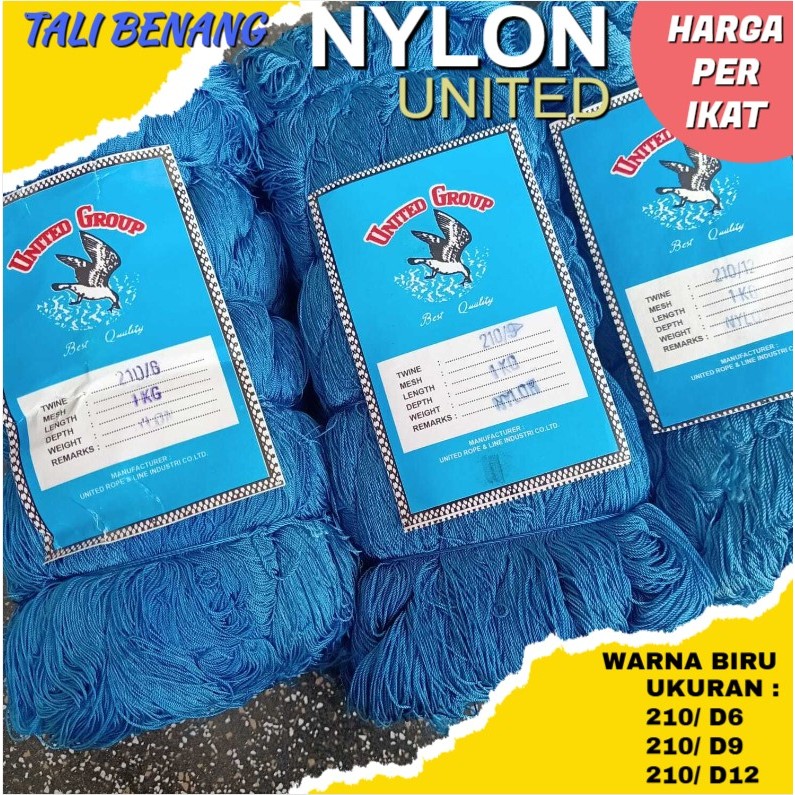 Jual BENANG NILON NYLON MEREK UNITED WARNA BIRU MUDA UKURAN D6 D9 D12 ...