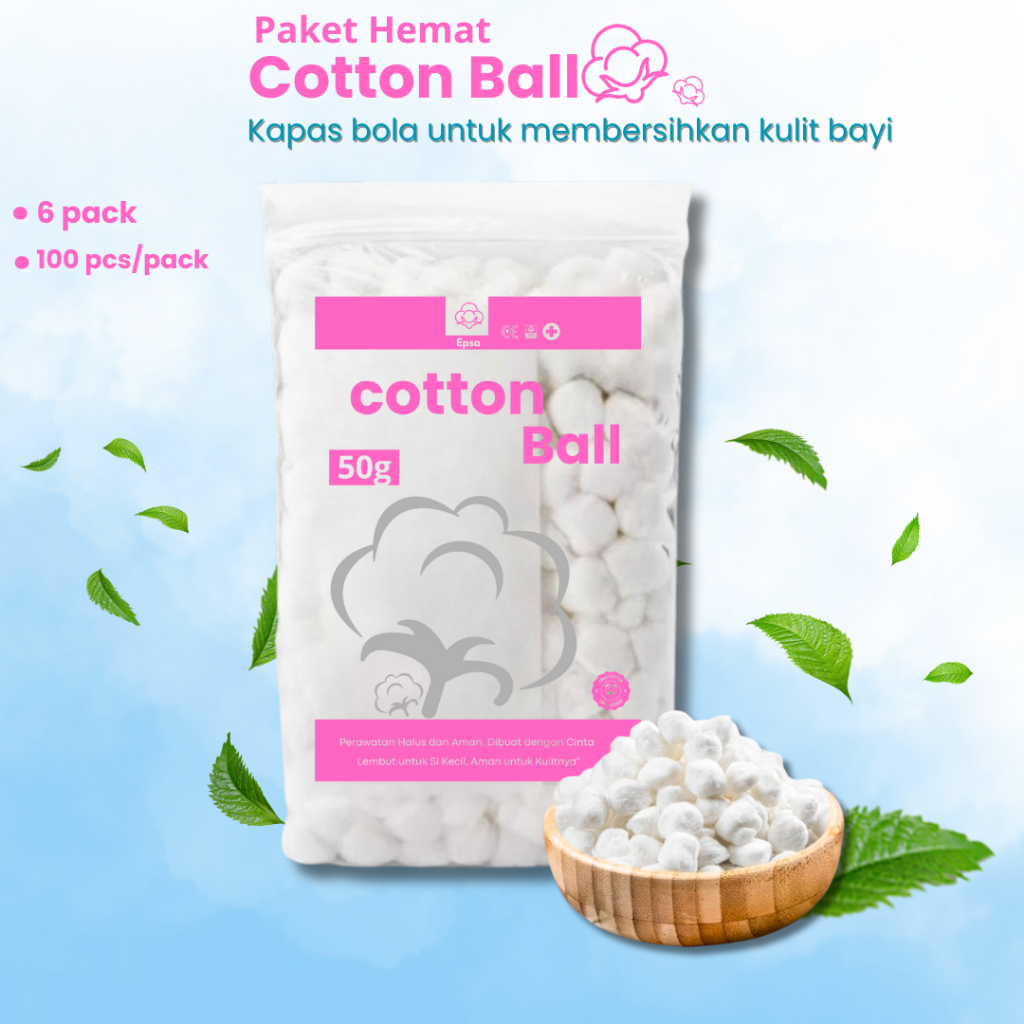 Jual PAKET HEMAT - 6 PACK Kapas Bola Bayi Cotton Balls Isi 100 Balls ...