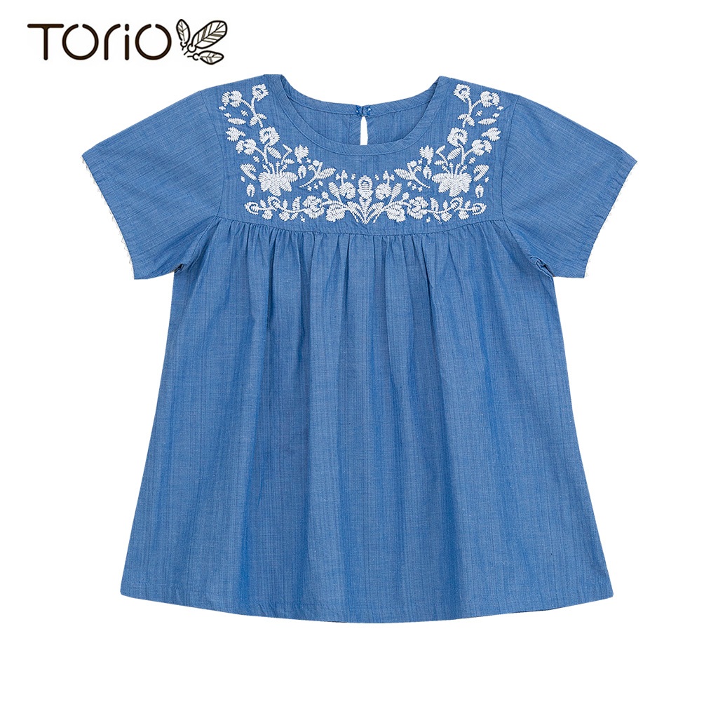 Jual TORIO Flower Embroidery Denim Top - Baju Atasan Anak Perempuan ...