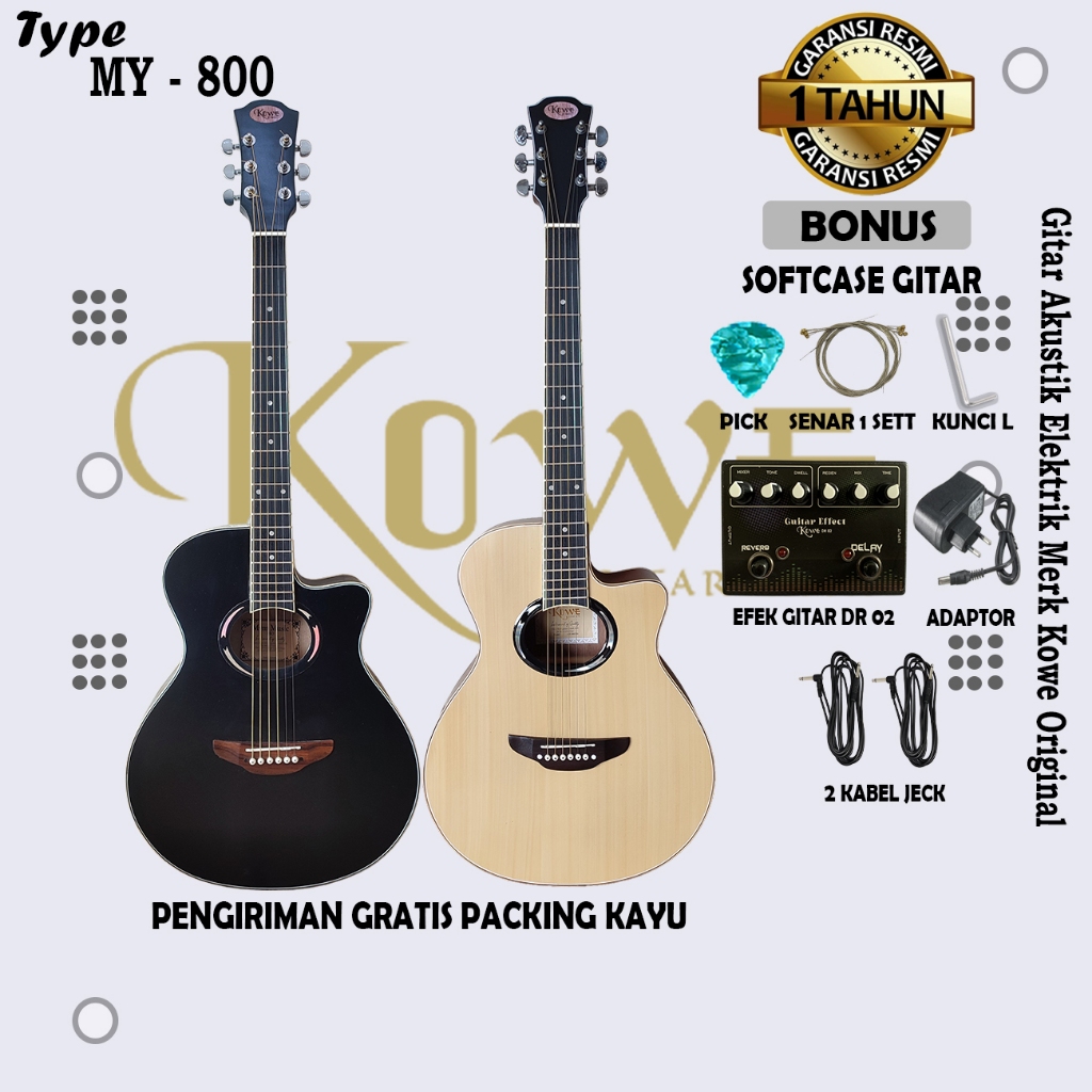 Jual Gitar Akustik Elektrik ORIGINAL KOWE Body Coak Tipe MY 800 Promo Paket Efek DR 02 | Shopee ...