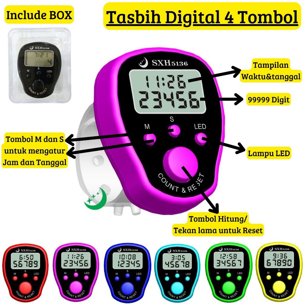 Jual Tasbih Digital LED dan Jam Hand Finger Counter / Digital Finger ...
