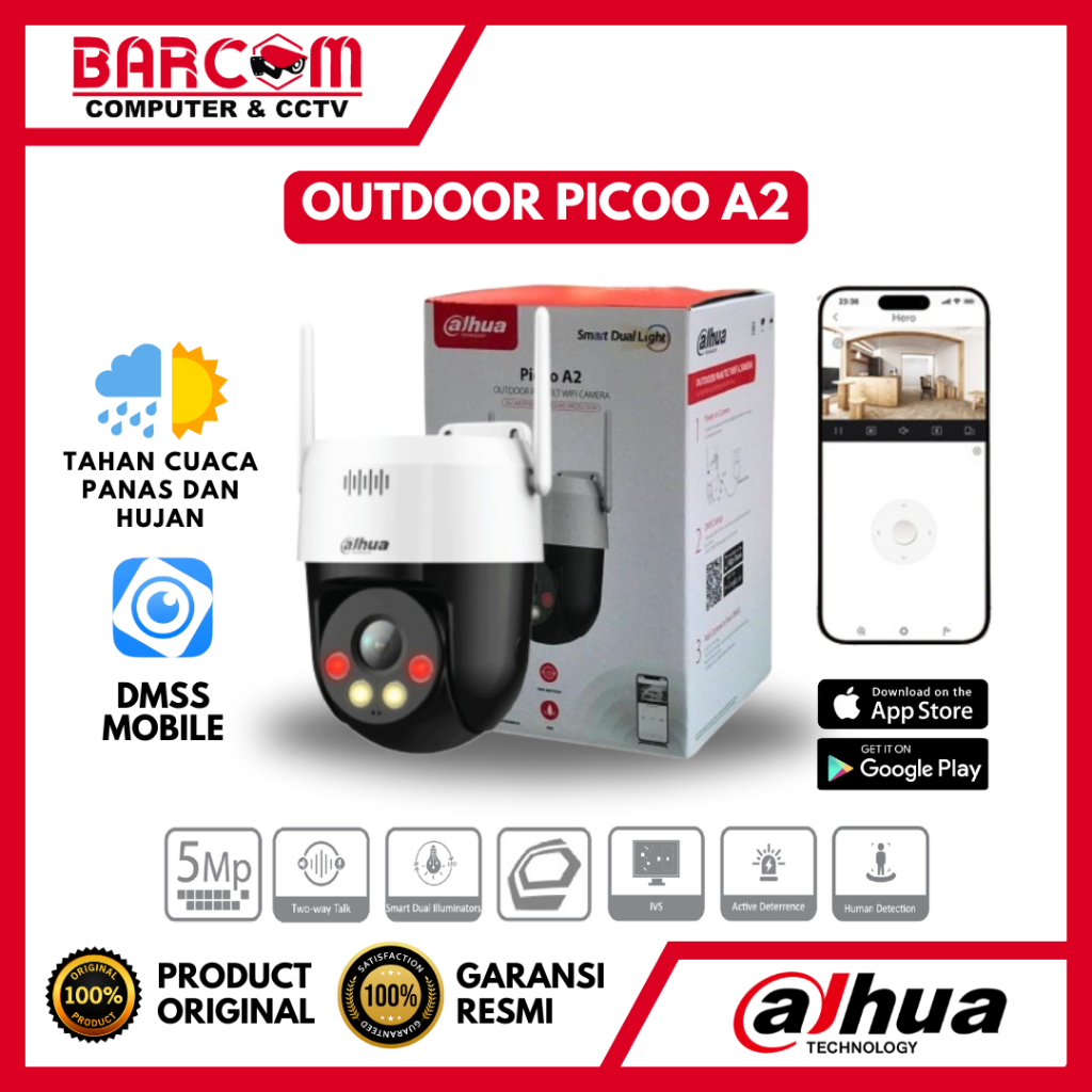 Jual DAHUA PICOO A2 5MP/3MP OUTDOOR ANTI AIR WIFI CAM FULLCOLOR PTZ 360 DH-P5AE-PV/DH-P3AE-PV ...