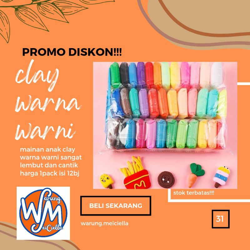 Jual [31] clay warna warni 1 pack isi 12 pcs play dough mainan anak ...
