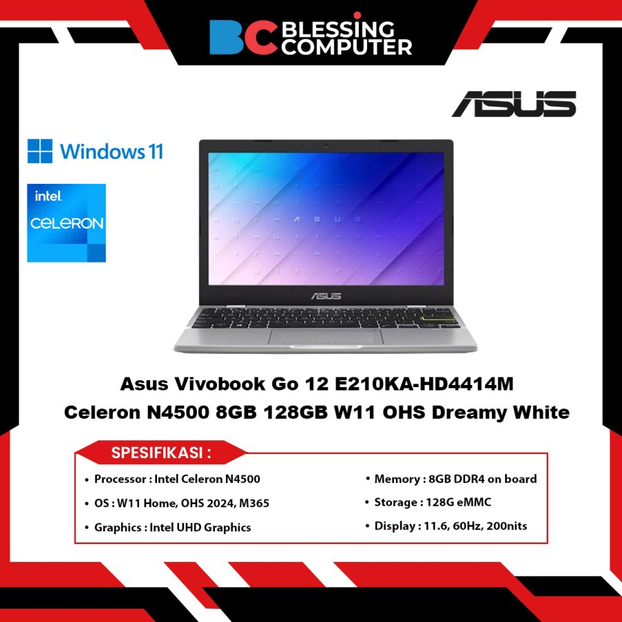 Jual Asus Vivobook Go 12 E210KA HD4414M Celeron N4500 8GB 128GB W11 OHS ...
