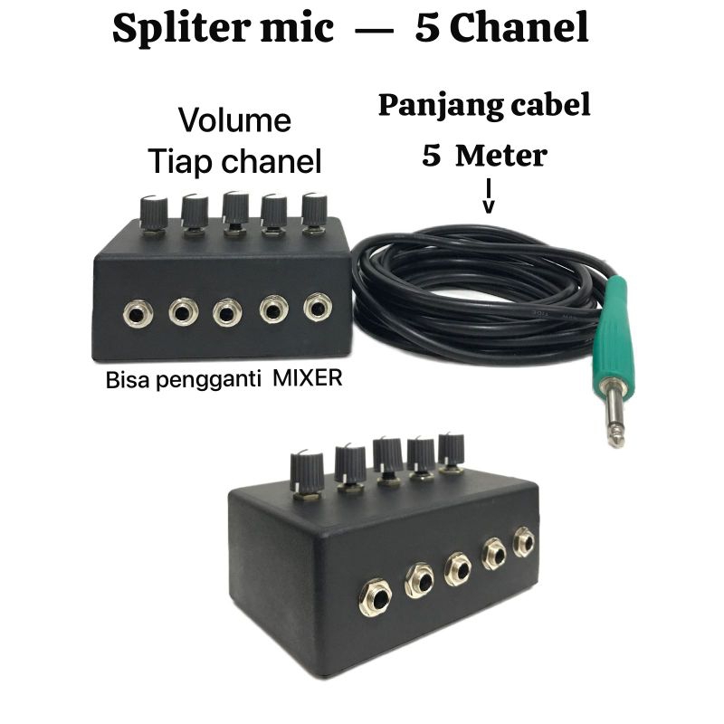 Jual Spliter Microphone 5 Chanel 1 Input Untuk 5 Mic + Kabel Mic 5 ...