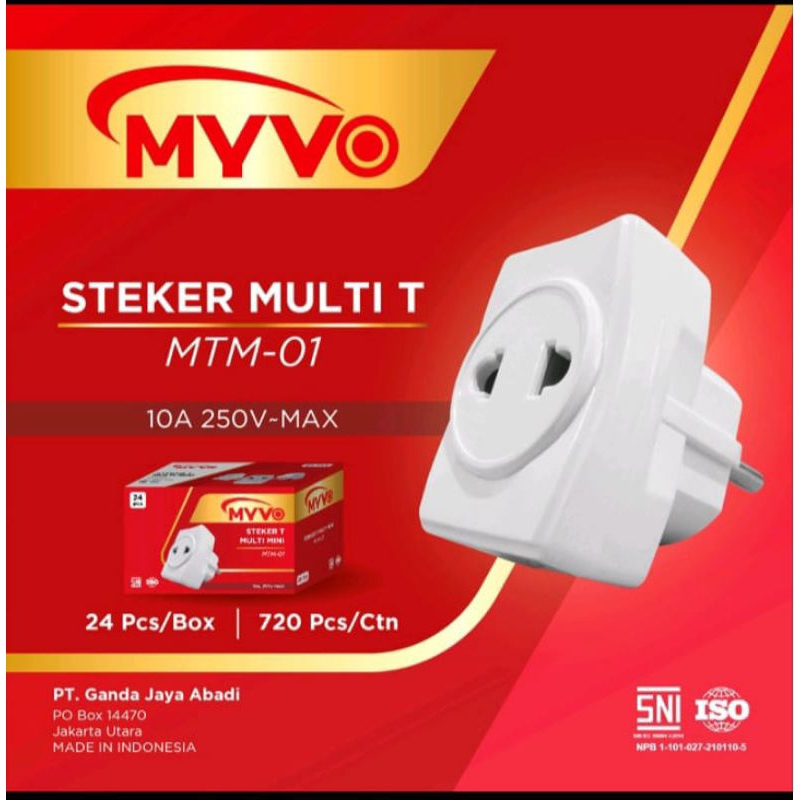 Jual MYVO Steker T Multi SNI Stop Kontak Datar Cabang 3 Terminal Asli ...