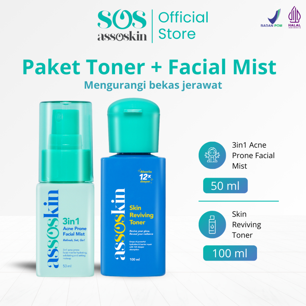 Jual ASSOSKIN Paket Skincare Bundling Toner 100ml + Facial Mist 50ml ...