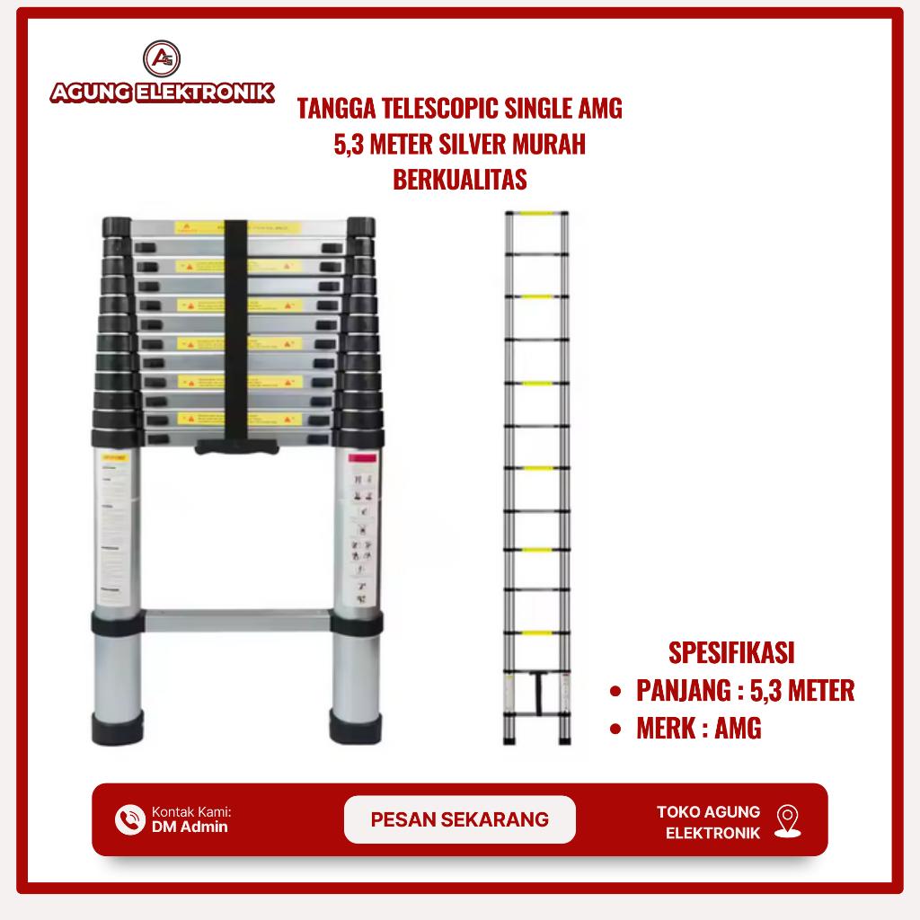 Jual TANGGA TELESCOPIC SINGLE AMG 5,3 METER SILVER MURAH BERKUALITAS ...