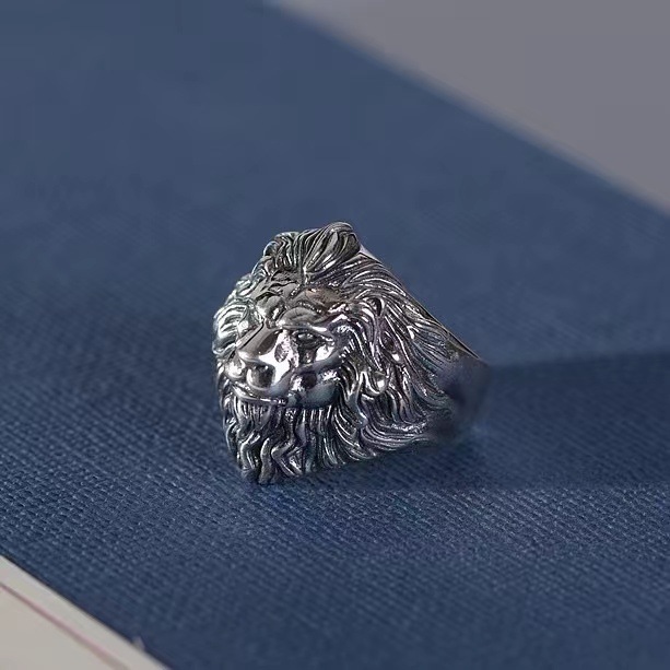 Jual Cincin Pria Kepala Singa Adjustable / Silver Lion Ring Men Model ...