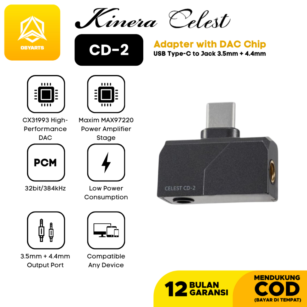 Jual Kinera Celest CD-2 / CD2 DAC Amp CX31993+MAX97220 USB Type C to 3.5mm 4.4mm Converter ...