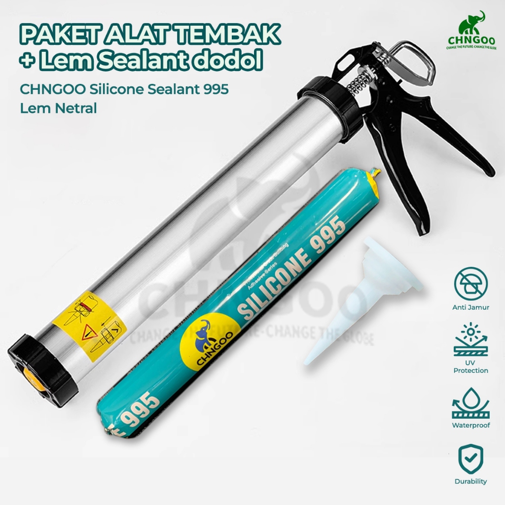 Jual [Bundling] CHNGOO SILICONE SEALANT GLUE 590ML | Lem Kaca Netral 995 Dodol + Alat Tembak ...