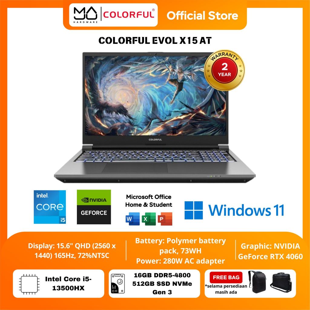 Jual Laptop Gaming COLORFUL EVOL X15 AT i5-13500HX RTX4060 512GB SSD ...