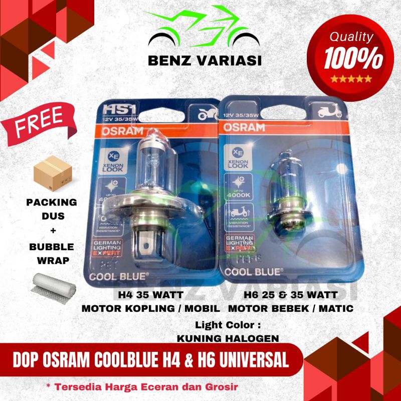 Jual LAMPU DEPAN DOP OSRAM HALOGEN KAKI 1 H6 M5 T19 COOLBLUE 12V H4 & H6 25 & 35 W BEAT VARIO ...
