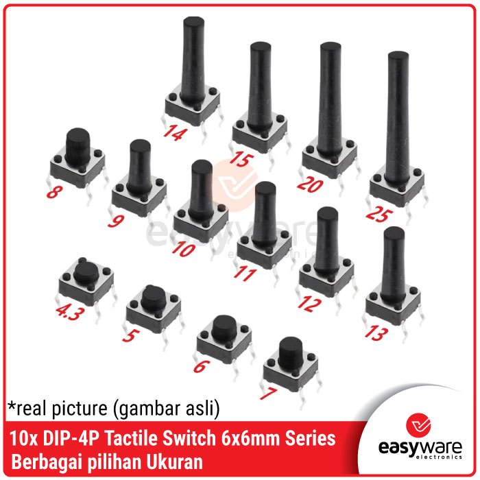 Jual 10x Tactile Switch 6x6 Push Button Switch DIP Light Touch Switch 6 ...