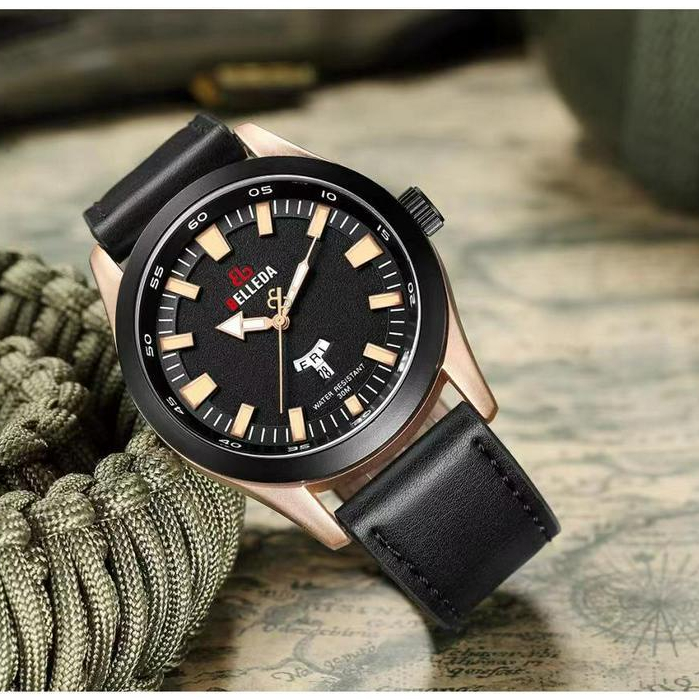 Jual Jam Tangan Pria Belleda 9108 Tanggal Aktif Tali Kulit Men Watch ...