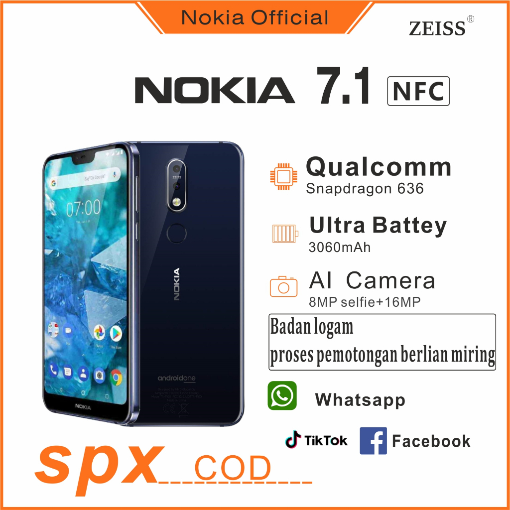 Jual (cod) Nokia7.1 / NFC /type-c / bisa all sim /13MP+12MP+5MP/nokia android 10 / garansi ...