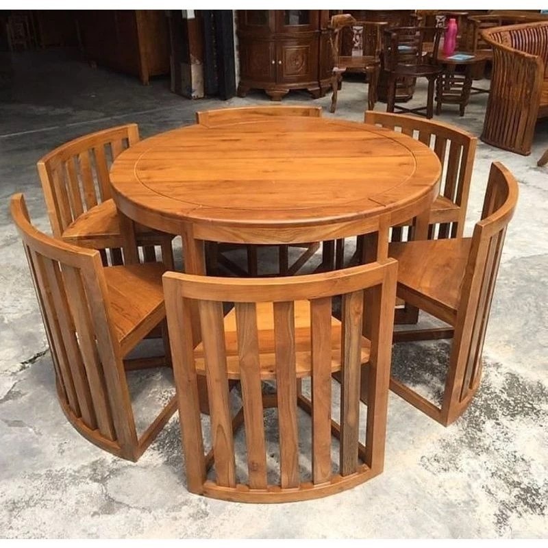 Jual Meja Makan Bulat Meja Makan Bundar Kursi Makan Minimalis Kayu Jati | Shopee Indonesia