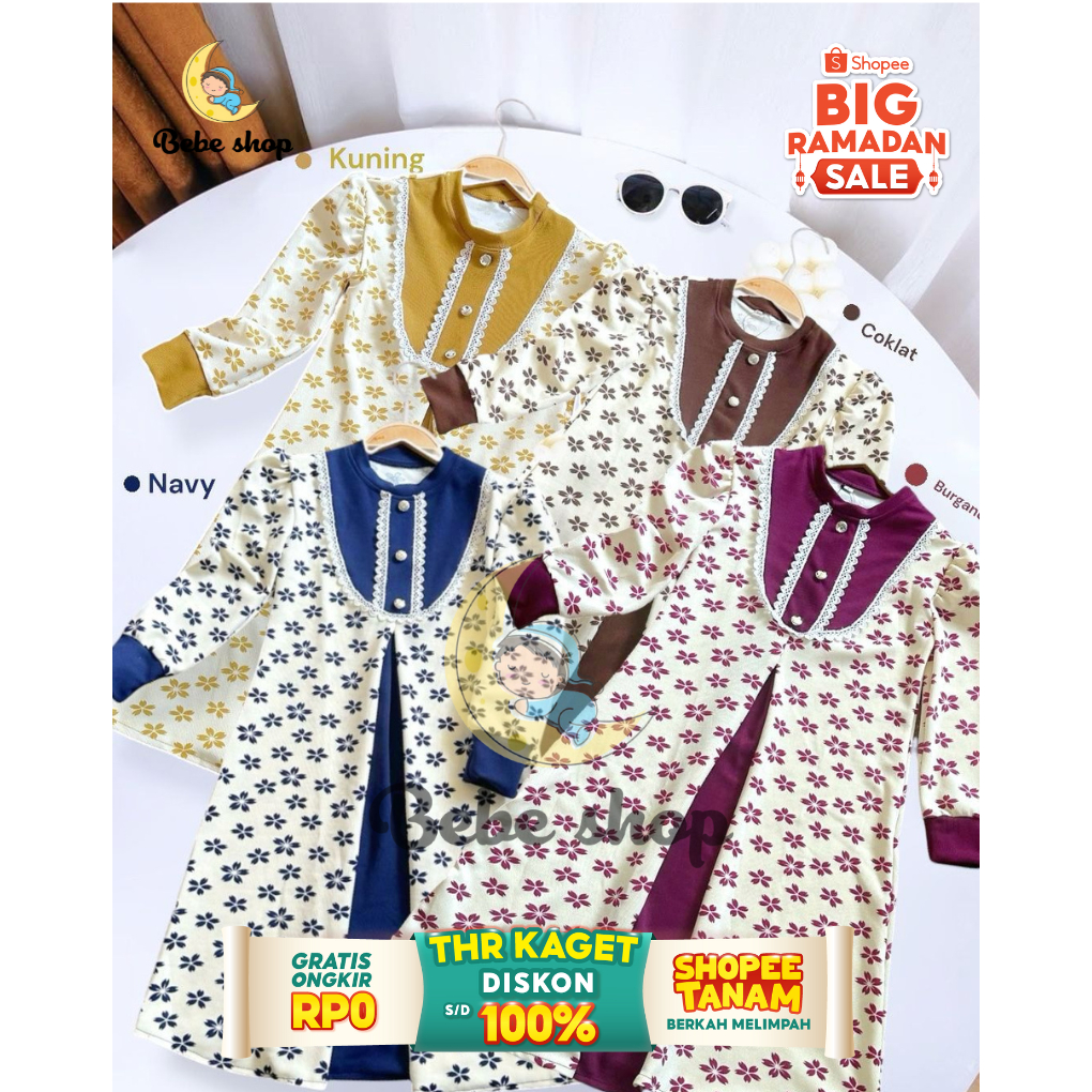 Jual Gamis anak perempuan motif bunga bahan knit premium usia 1 sampai ...