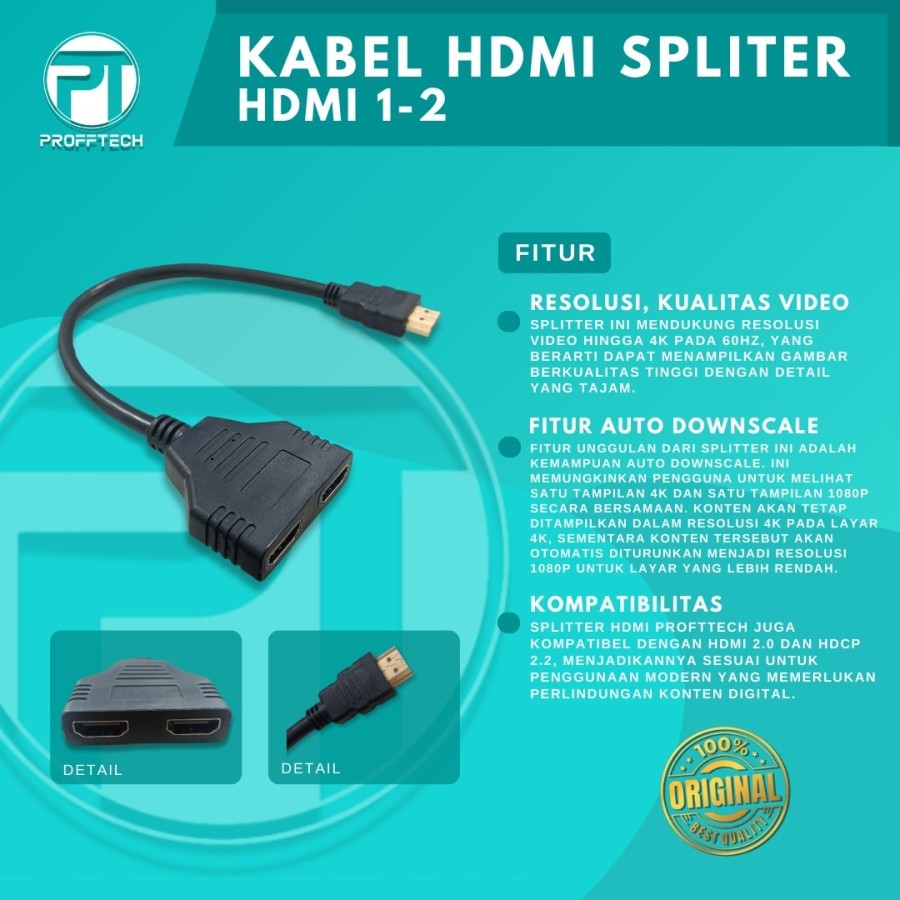 Jual KABEL HDMI SPLITTER 2 PORT / 1 INPUT TO 2 OUTPUT,Original ...