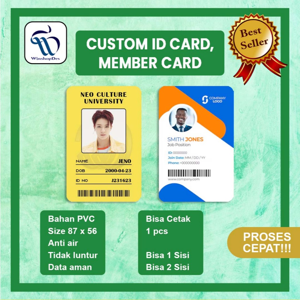 Jual Cetak Kartu Id card Custom 1 muka / Print Idcard 2 Sisi - ID Card ...
