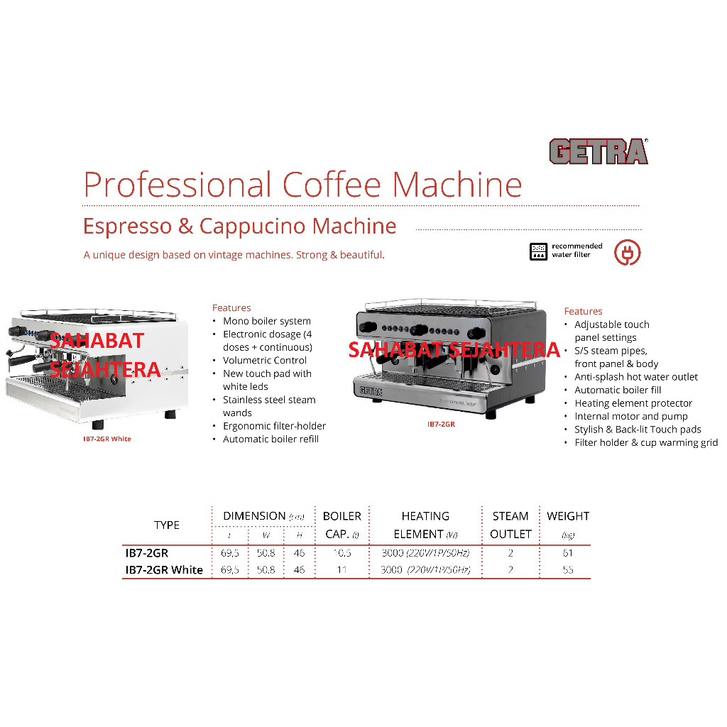Jual GETRA Professional Coffee Machine IB7-2GR Mesin Pembuat Kopi ...