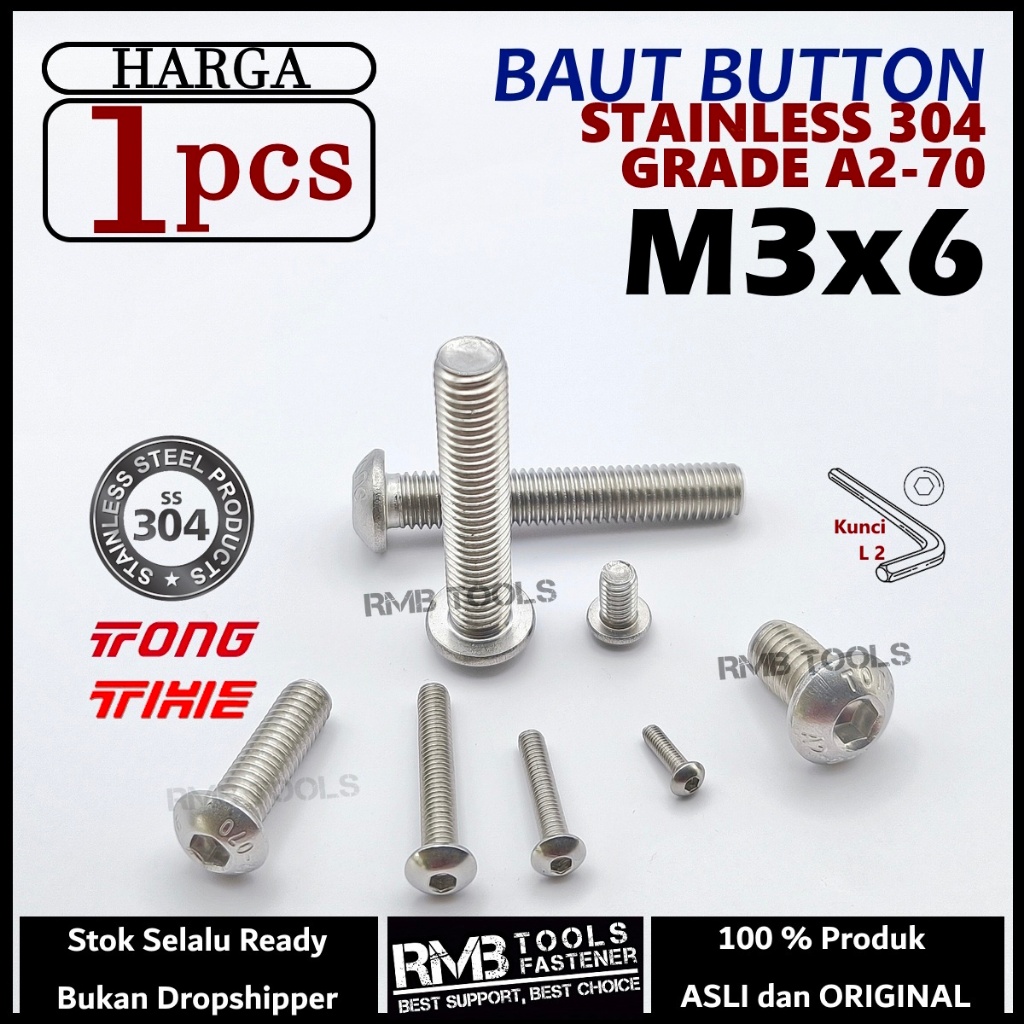 Jual Baut L Button M3 x 6 Stainless Steel SUS 304 Grade A2-70 Kunci L2 ...