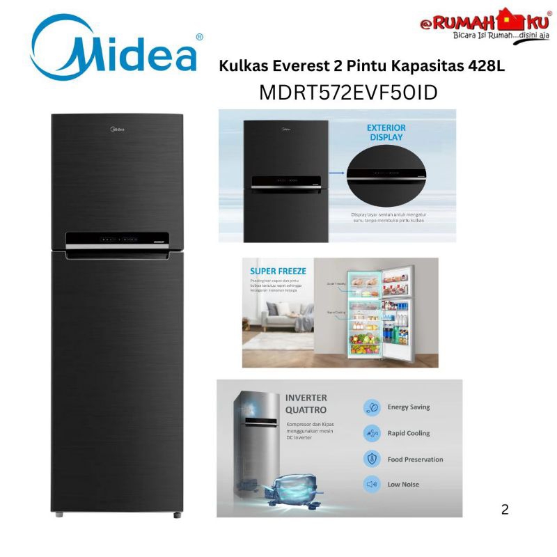 Jual Kulkas 2 Pintu Kapasitas Besar 425L MIDEA Everest Edition - MDRT572EVF28ID | Shopee Indonesia