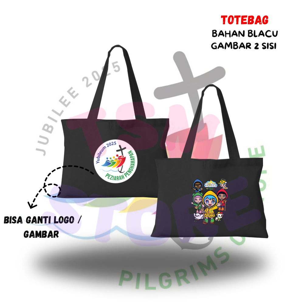 Jual TSM TOTE BAG HITAM BLACU LUCE MASKOT VATICAN YUBILEUM 2025 GAMBAR 2 SISI | Shopee Indonesia