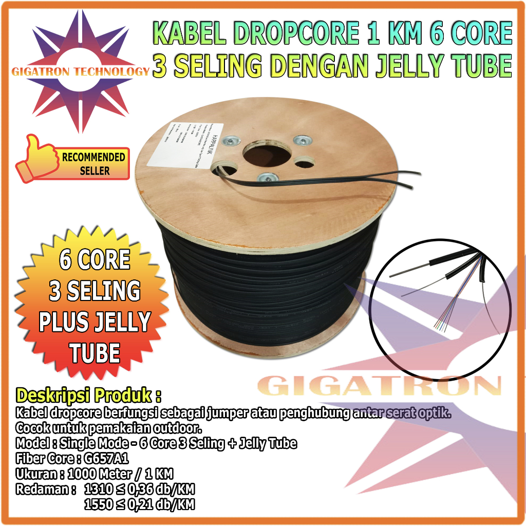 Jual Kabel FO Dropcore 6 Core Jelly Tube / Kabel Dropcore Fiber Optic ...