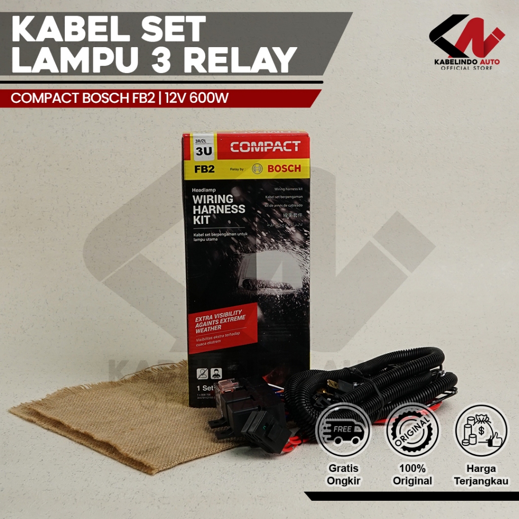 Jual 【COMPACT】Kabel Relay Set Lampu H4 Mobil BOSCH FB2 - 3 Relay 12v Untuk 2 Lampu Utama Mobil ...