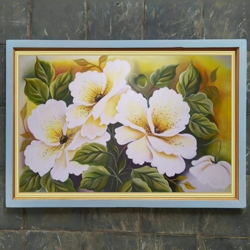 Jual hiasan dinding lukisan cetak bunga Magnolia putih estetik plus ...