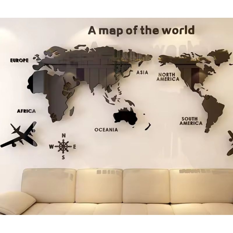 Jual premium wallpaper stiker sticker world map peta dunia wall 3d ...