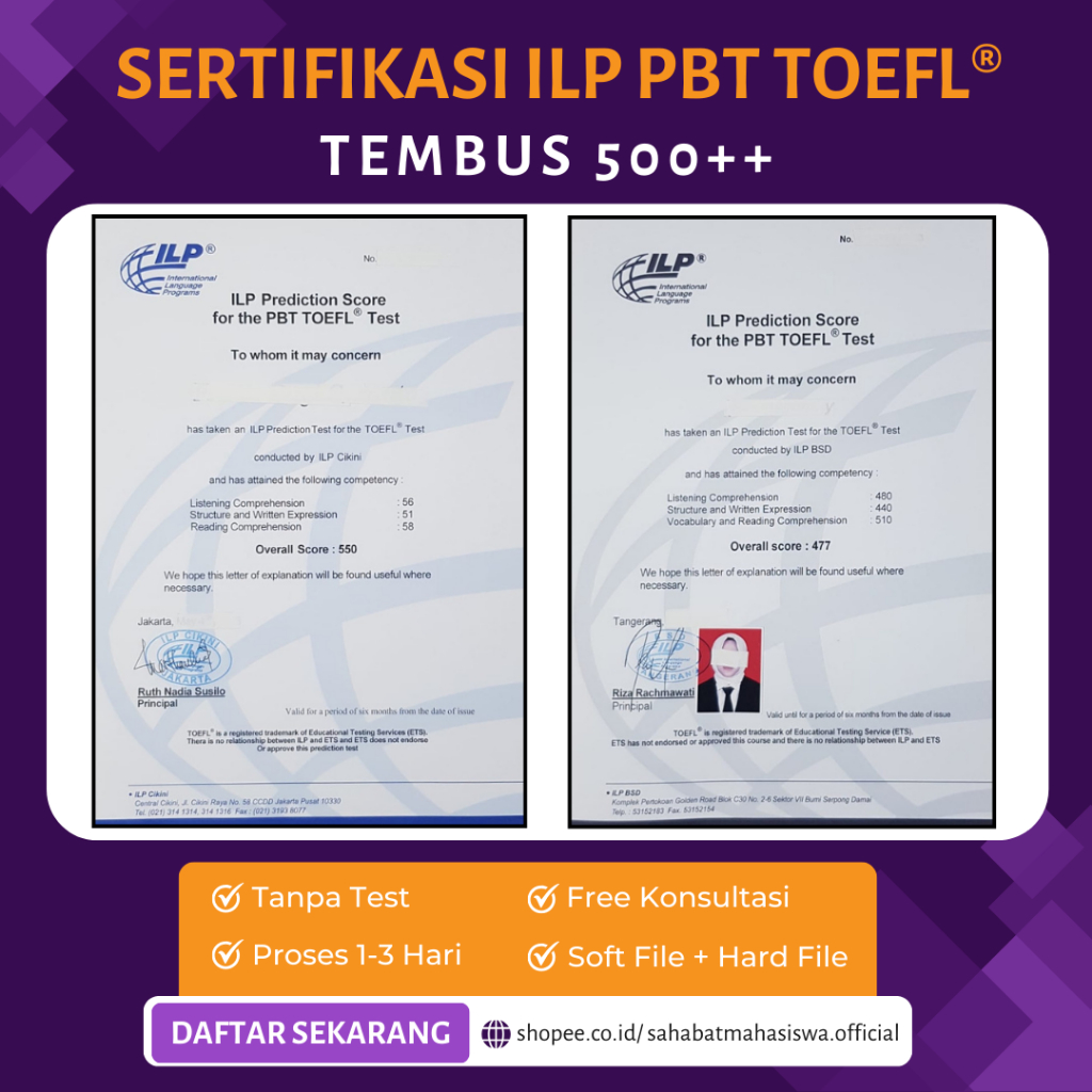 Jual Layanan Konsultasi Sertifikasi ILP PBT TOEFL 500+ | Shopee Indonesia