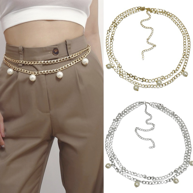 Jual Chainne Pearl Double Layer Chain Belt Ikat Pinggang Rantai Mutiara ...