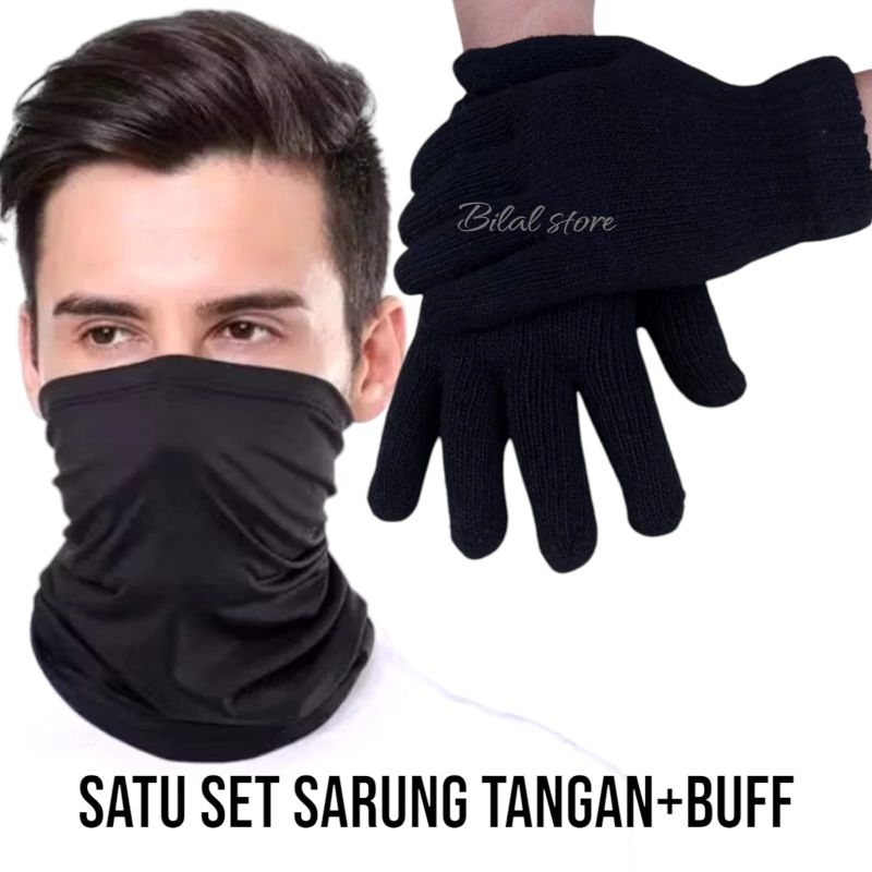 Jual PAKET SARUNG TANGAN RAJUT FULL JAR + BUFF HITAM POLOS | Shopee ...