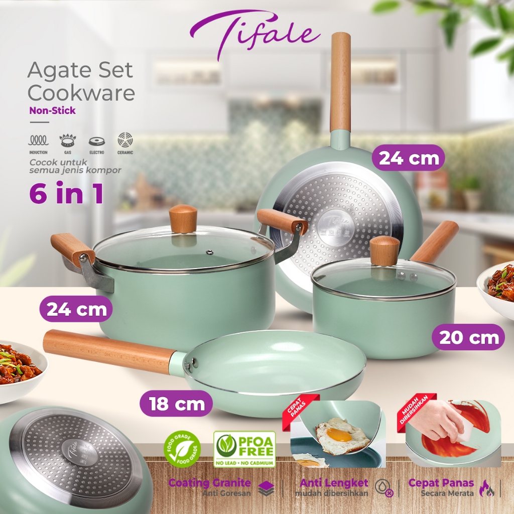 Jual Tifale Agate Set Cookware Panci Set 6IN1 Frypan Saucepan Anti ...