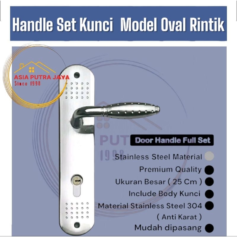 Jual Handle Set Kunci Gagang Pintu Kamar Oval Bulat Rintik Ukuran Besar ...
