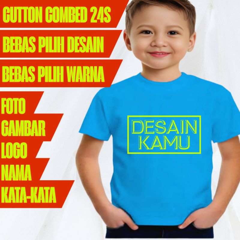 Jual kaos anak custom satuan Cutton combed 24s desain bebas foto nama logo gambar kata-kata ...