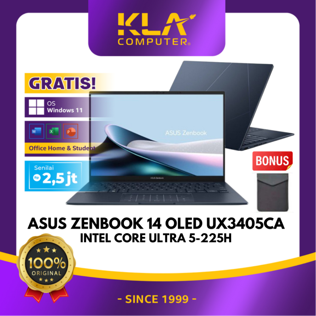 Jual Laptop ASUS ZENBOOK 14 OLED UX3405CA OLED5111TM Intel Ultra 5 225H 16GB 1TB 14″ Touch ...