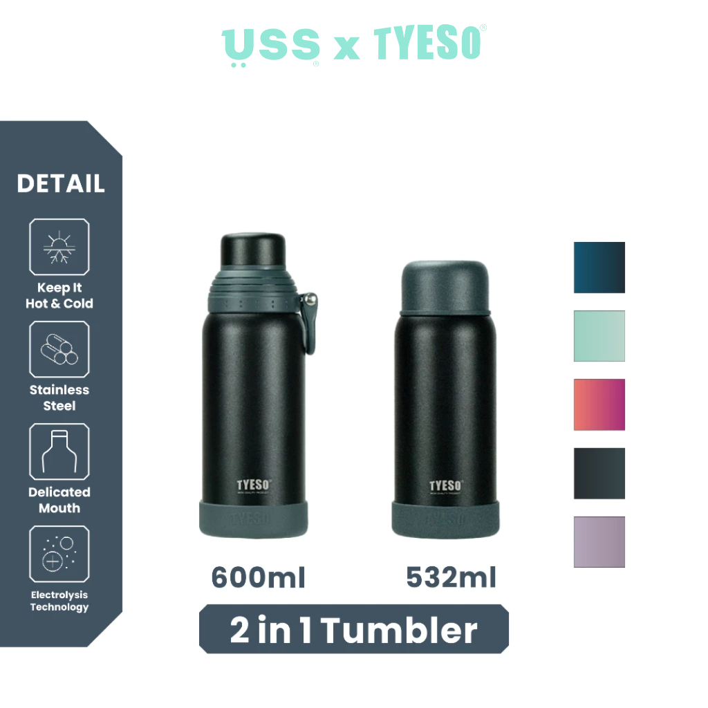 Jual USS x Tyeso Botol Termos Portable Unik 2 Ukuran Dalam 1 Thermos 600ml/750ml Original Resmi ...