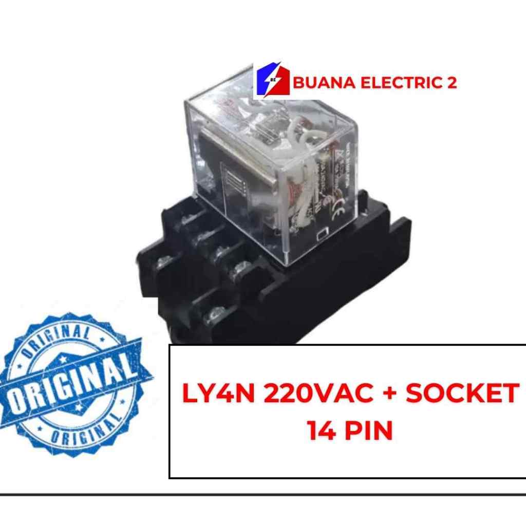 Jual Relay LY4N 220VAC plus socket - 14 pin / ly4n 220v / ly4 220vac ...