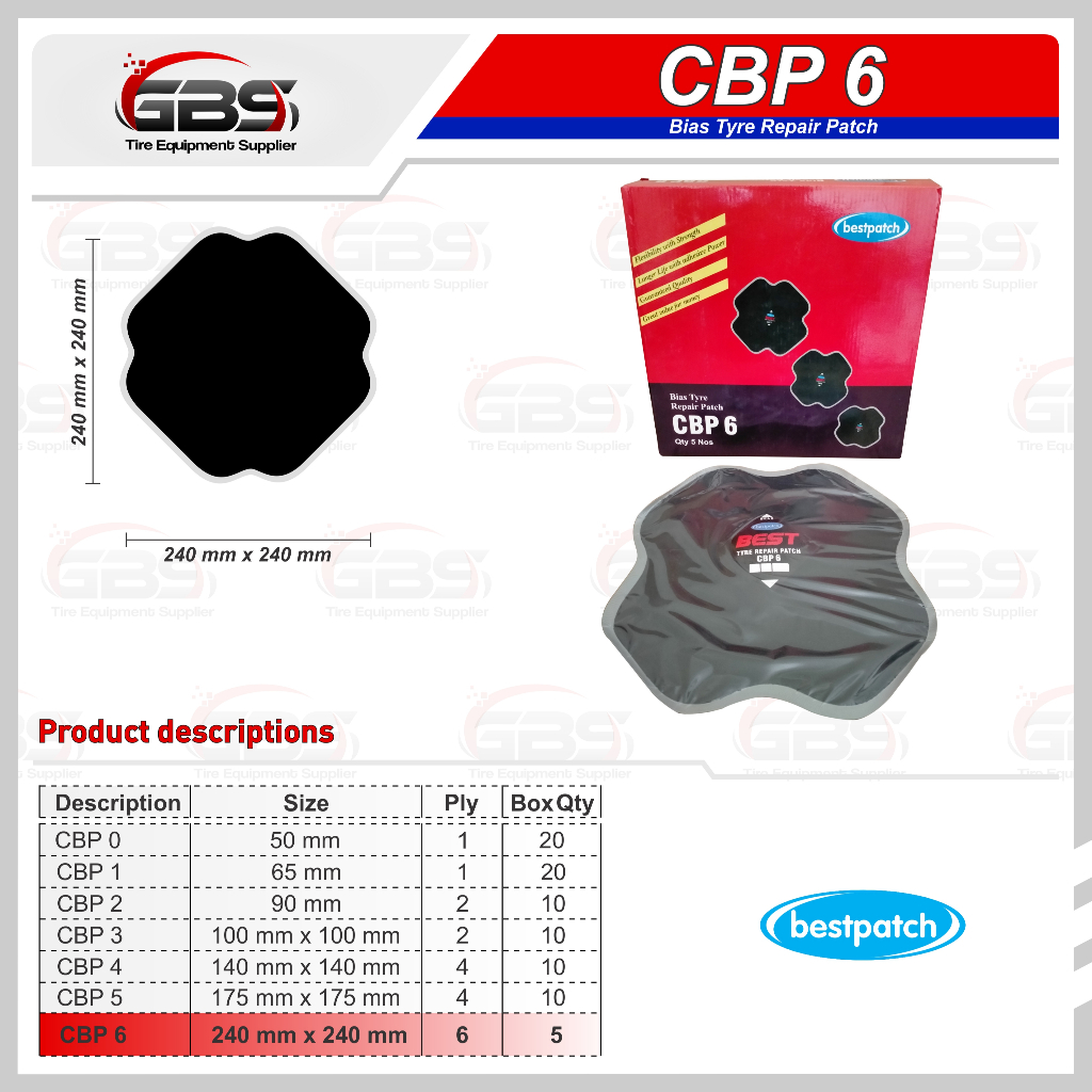 Jual CBP6 6ply Bestpatch Bias Tyre Repair Patch Ukuran 240x240mm (1Box ...