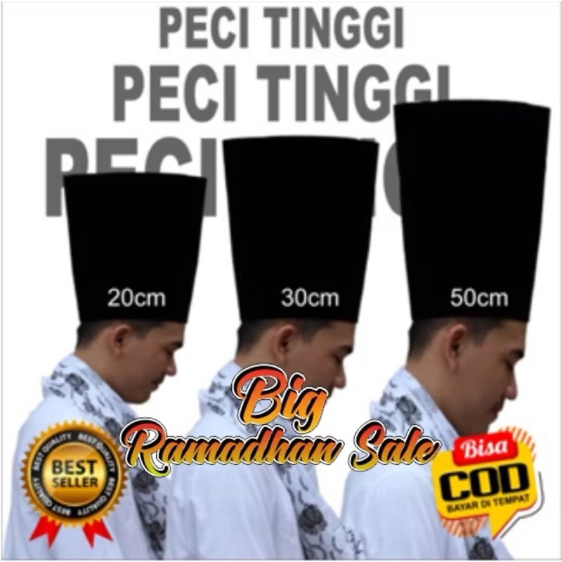Jual Peci Sholat Songkok Kopiah Hitam Tinggi 14 20 30 50cm - Peci Hitam ...