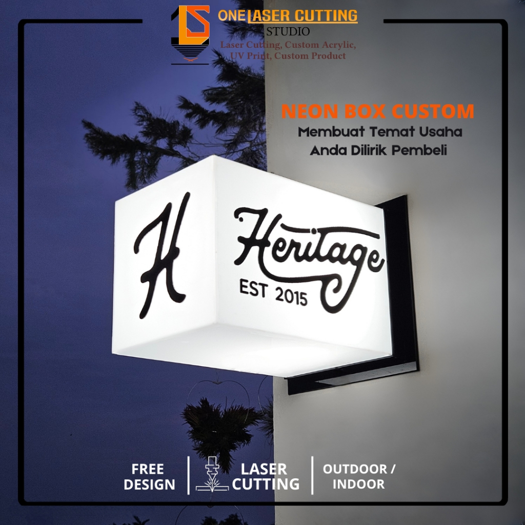 Jual Neon Box Akrilik 5 Sisi LED Custom 25x25x40 cm | Signage Toko ...