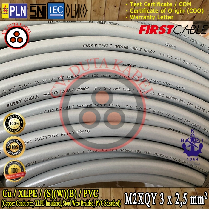 Jual Marine Cable - M2XQY 3x2,5 mm2 (Cu/XLPE/SWB/PVC) Grey / 3x2.5 mm2 ...