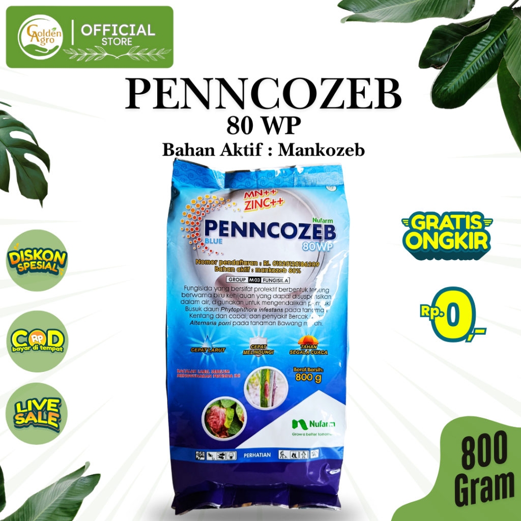 Jual FUNGISIDA PENNCOZEB PENCOZEB 80WP WP 800GR GRAM MANKOZEB BIRU ...