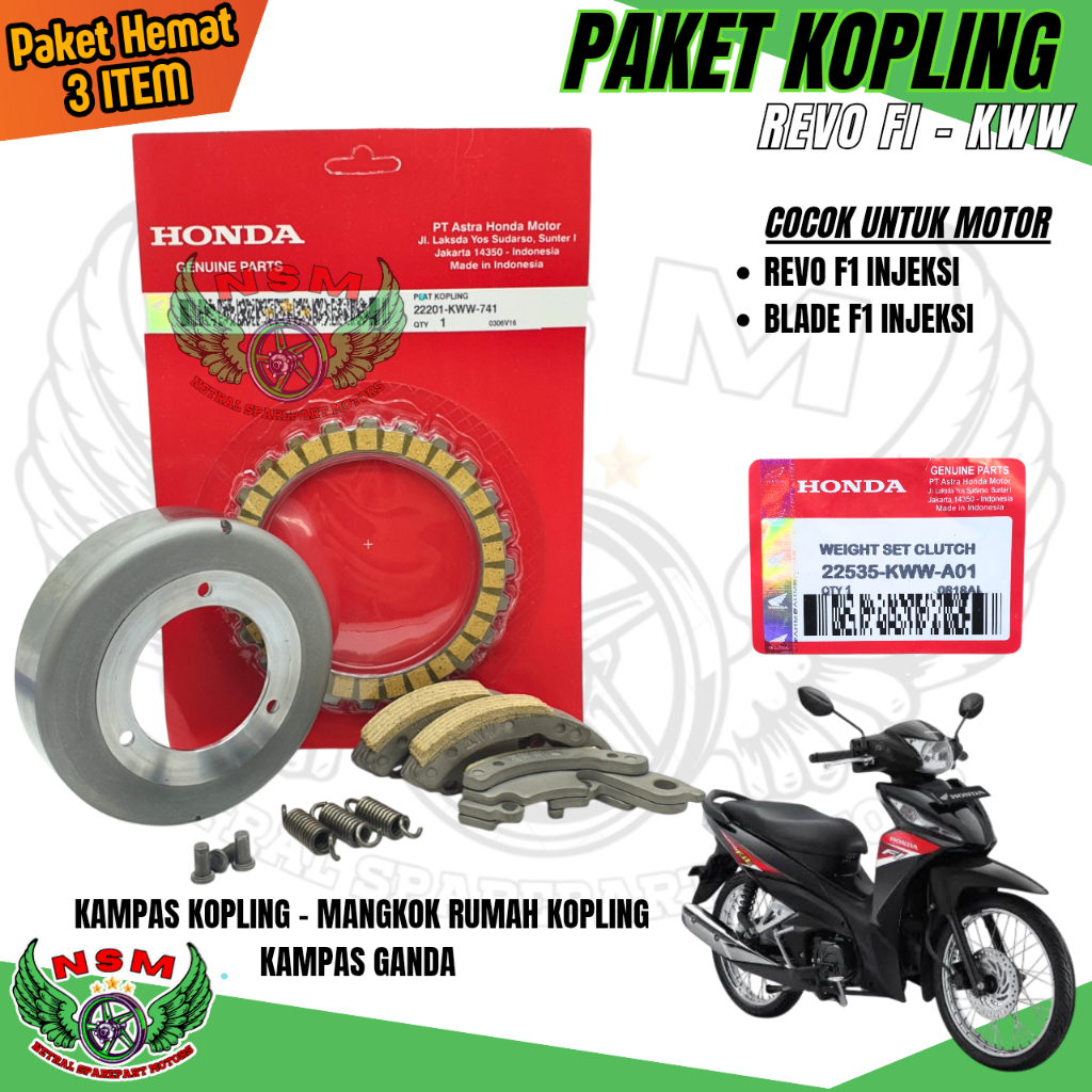 Jual PAKET KOPLING 3 PRODUK KWW KAMPAS KOPLING REVO FIT INJEKSI + MANGKOK GANDA + KAMPAS GANDA ...