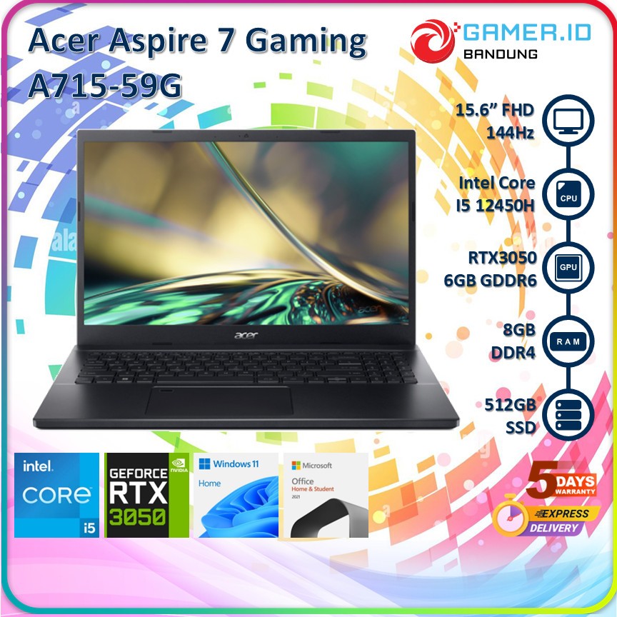Jual ACER ASPIRE 7 GAMING A715-59G I5 12450H RTX3050 8GB 512GB 15.6" FHD IPS 144HZ | Shopee ...